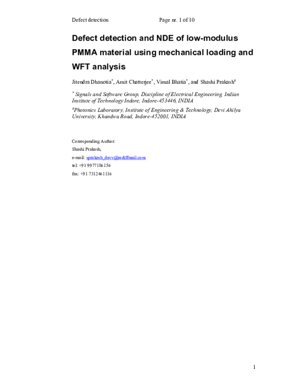 (PDF) Defect detection and NDE of low-modulus PMMA material using mechanical loading and WFT ...