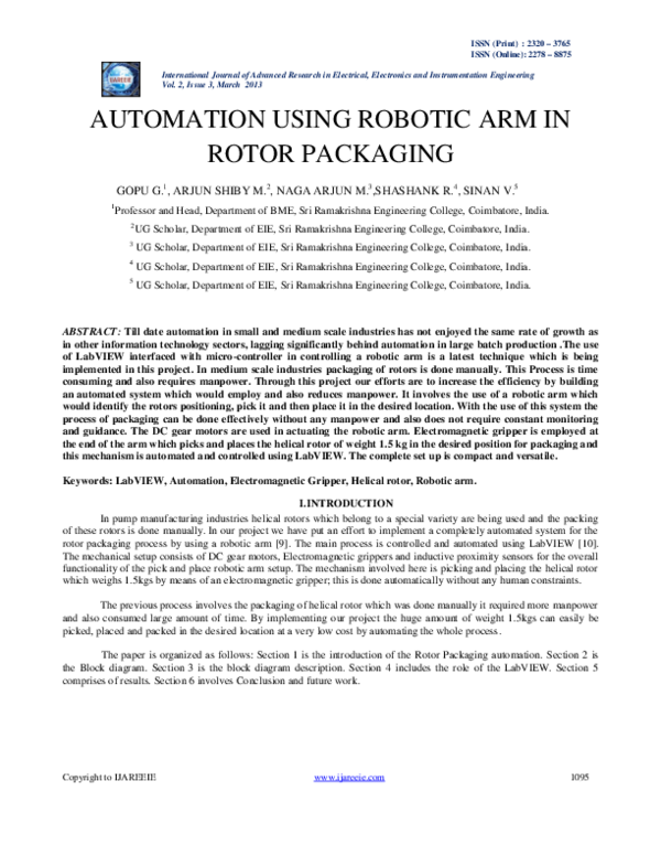 (PDF) Automation Using Robotic Arm Inrotor Packaging