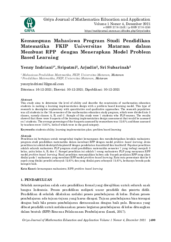 (PDF) Kemampuan Mahasiswa Program Studi Pendidikan Matematika FKIP ...