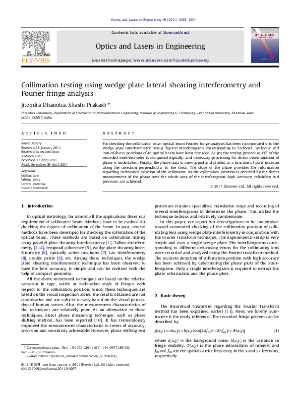 (PDF) Collimation testing using wedge plate lateral shearing ...