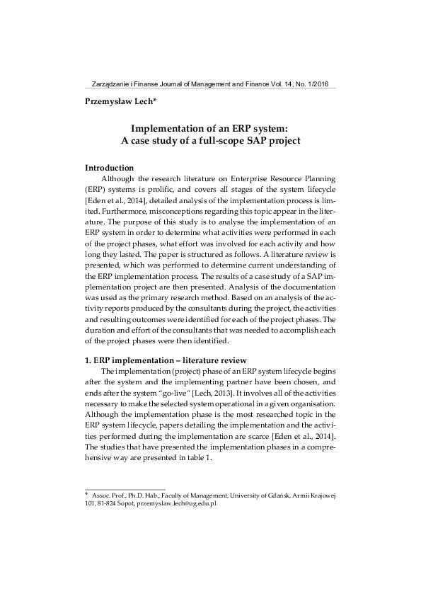 (PDF) Implementation of an ERP System: A Case Study of a Full-Scope SAP Project
