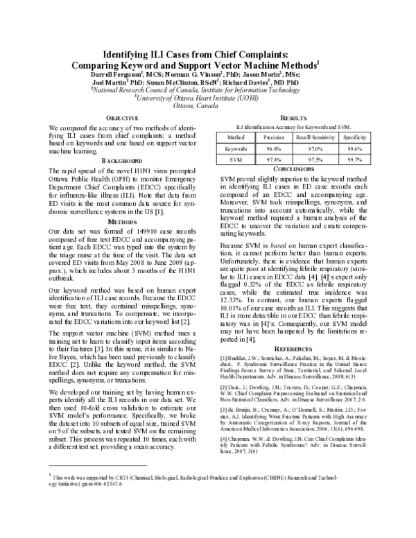 (PDF) Identifying ILI Cases from Chief Complaints: Comparing the ...