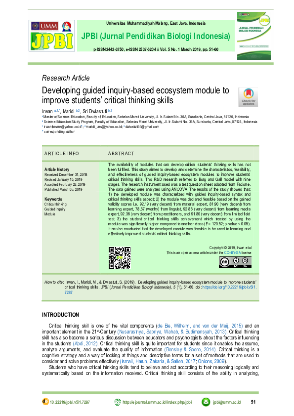 (PDF) Developing guided inquiry-based ecosystem module to improve students’ critical thinking skills