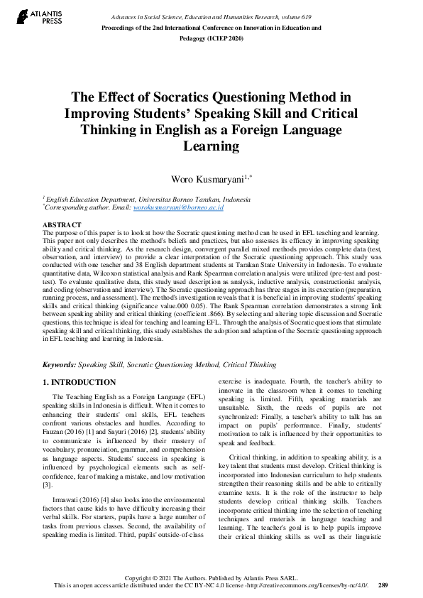 (PDF) The Effect of Socratics Questioning Method in Improving Students ...