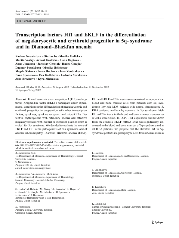 (PDF) Transcription factors Fli1 and EKLF in the differentiation of ...