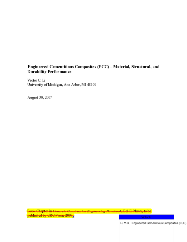 (PDF) Engineered Cementitious Composites (ECC) Material, Structural ...