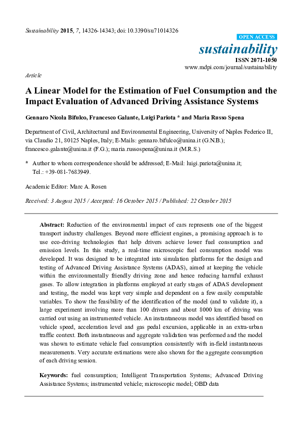 (PDF) A Linear Model for the Estimation of Fuel Consumption and the ...
