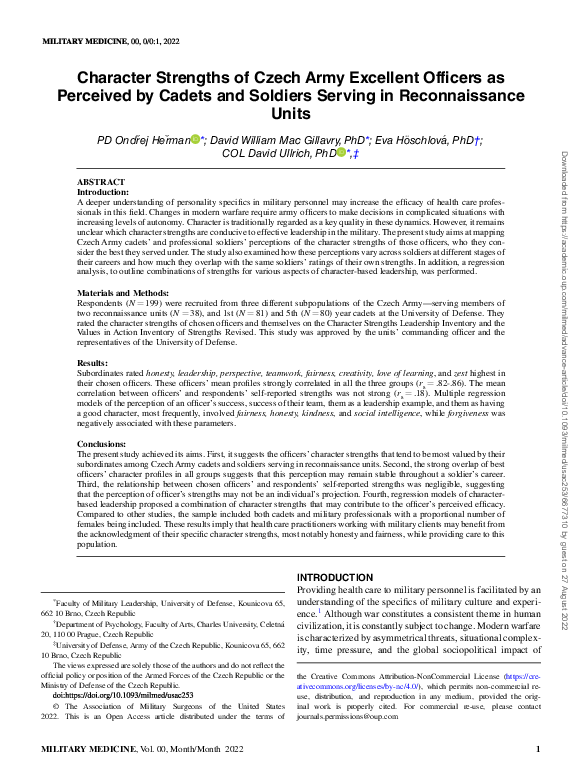 (PDF) Character Strengths of Czech Army Excellent Officers as Perceived ...