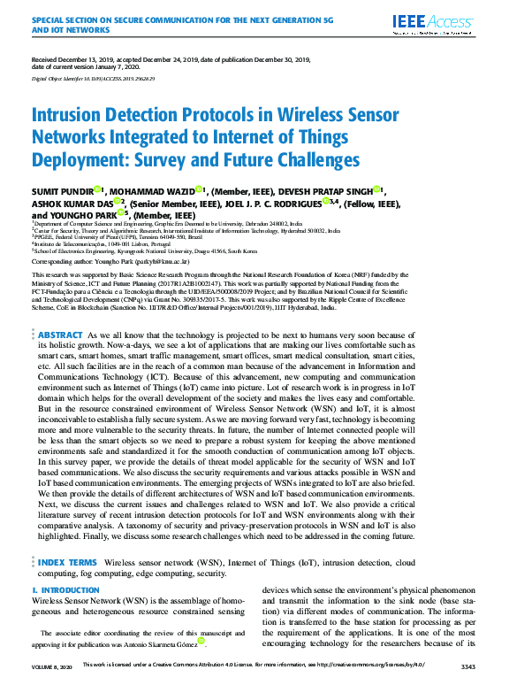 Pdf Intrusion Detection Protocols In Wireless Sensor Networks
