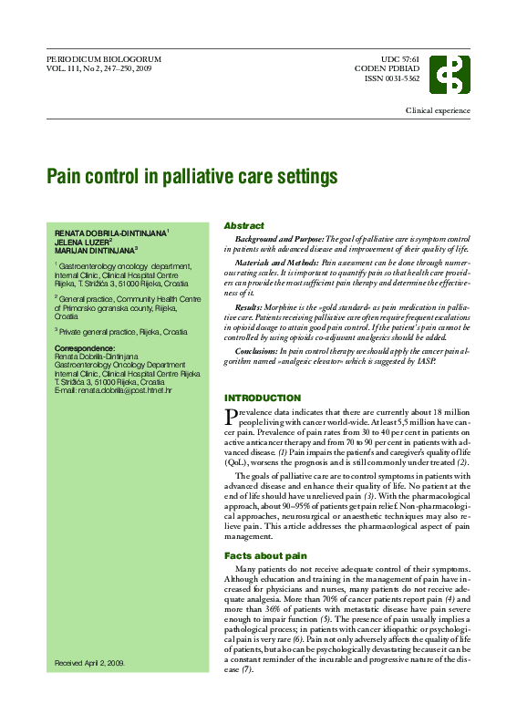 (PDF) Pain control in palliative care settings