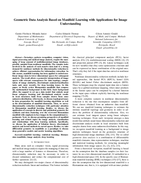 (PDF) Geometric Data Analysis Based on Manifold Learning with Applications for Image ...