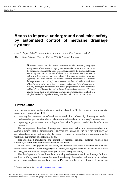 (PDF) Means to improve underground coal mine safety by automated ...
