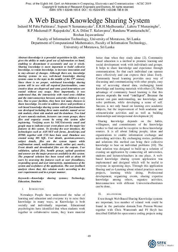 (PDF) A Web Based Knowledge Sharing System | Roshan Jayawardana - Academia.edu