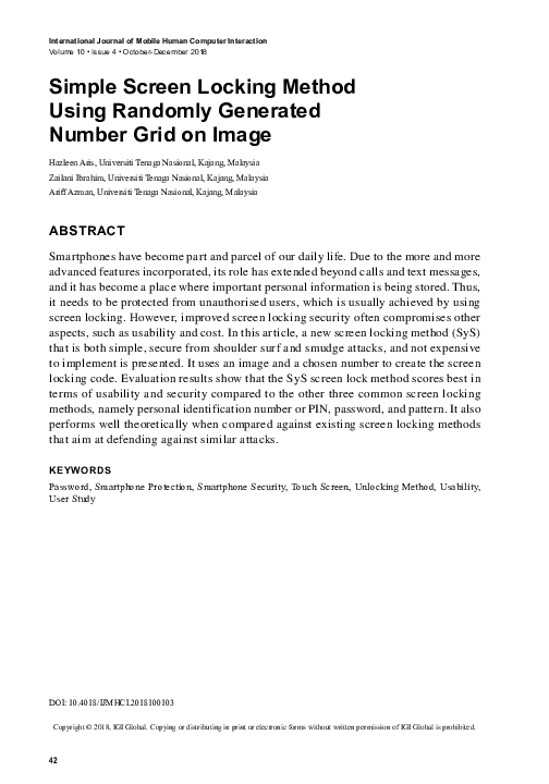 Pdf Simple Screen Locking Method Using Randomly Generated Number Grid On Image 