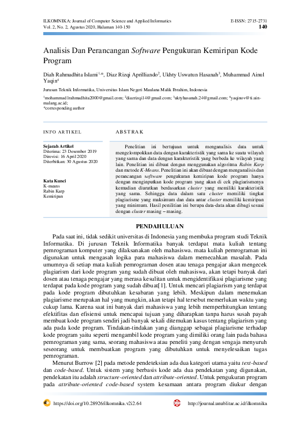 (PDF) Analisis dan Perancangan Software Pengukuran Kemiripan Kode Program