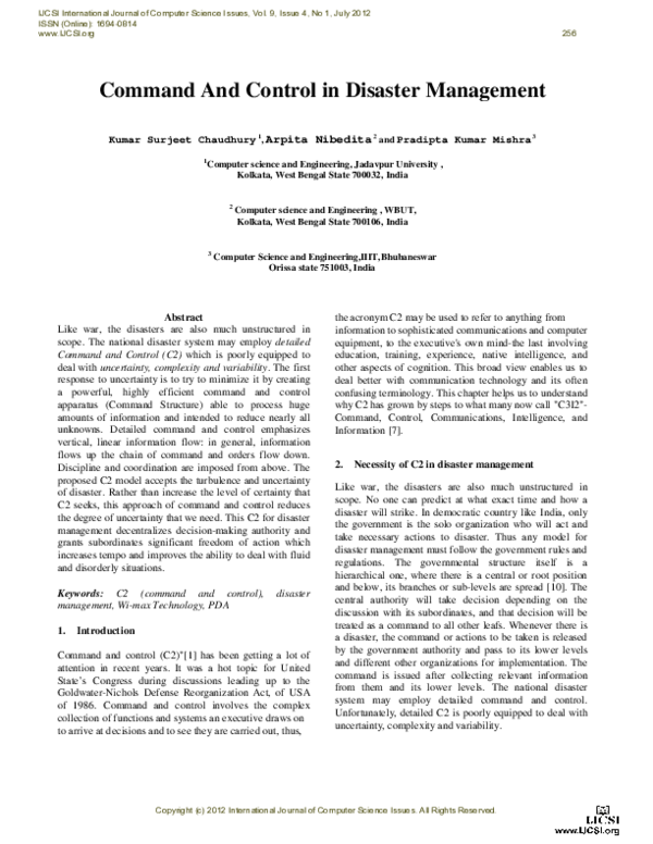 (PDF) Command And Control in Disaster Management