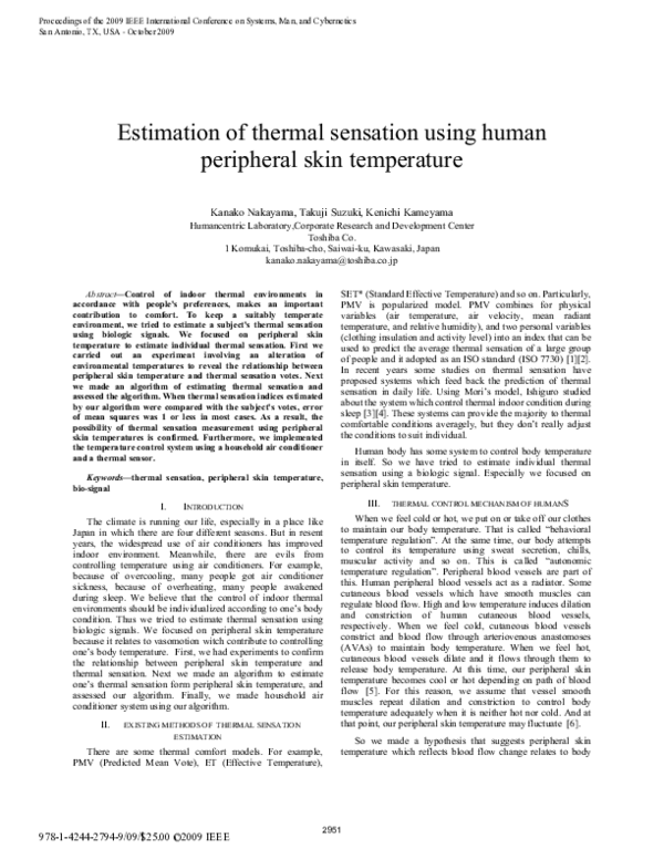 (PDF) Estimation of thermal sensation using human peripheral skin ...