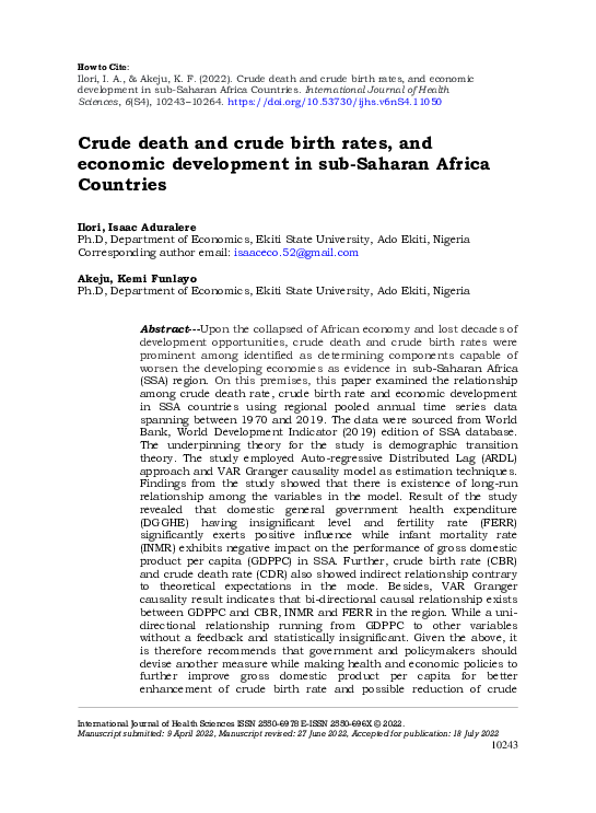 (PDF) Crude death and crude birth rates, and economic development in ...