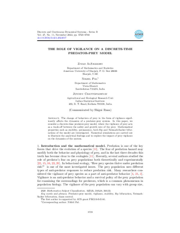 (PDF) The role of vigilance on a discrete-time predator-prey model