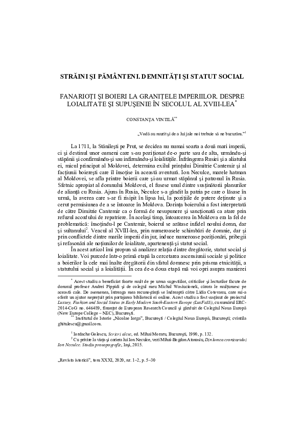 (PDF) Fanarioţi Şi Boieri La Graniţele Imperiilor. Despre Loialitate Şi ...