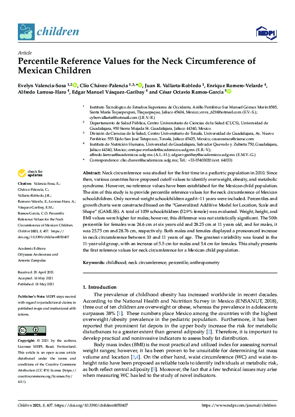 (PDF) Percentile Reference Values for the Neck Circumference of Mexican ...