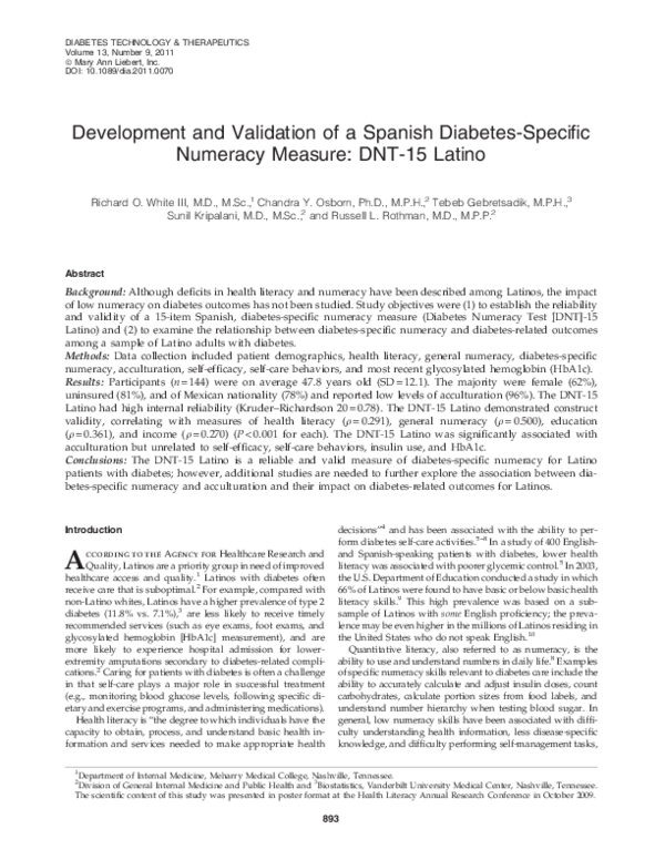 (PDF) Development and Validation of a Spanish Diabetes-Specific ...