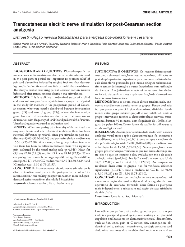 (PDF) Transcutaneous Electric Nerve Stimulation for the Treatment of Postthoracotomy Pain: A ...
