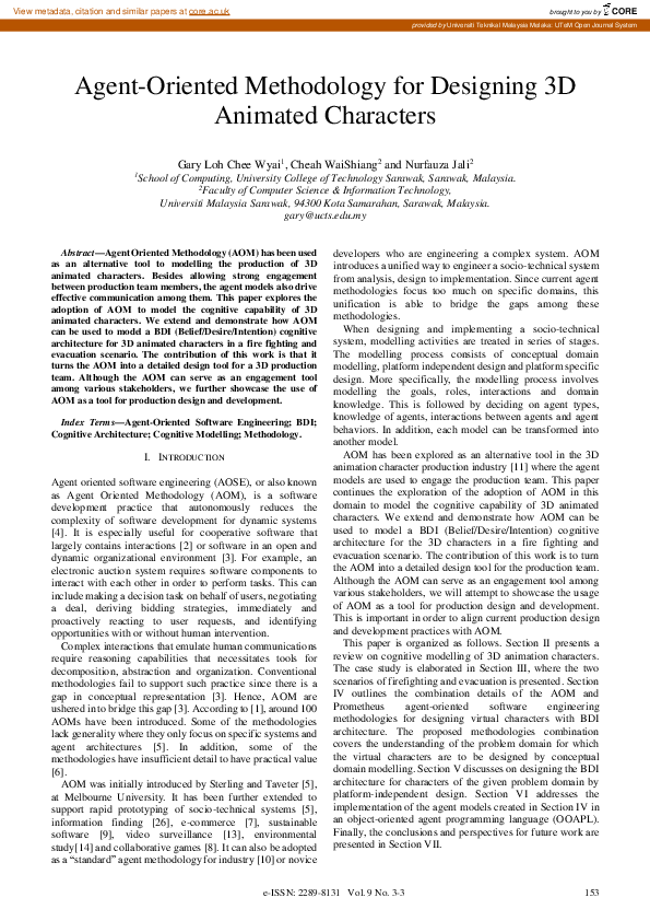 (PDF) Agent-Oriented Methodology for Designing 3D Animated Characters | Loh Chee Wyai - Academia.edu