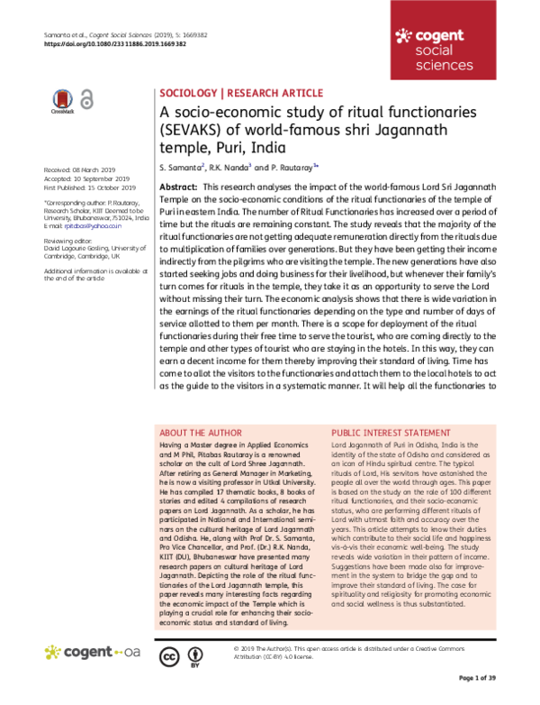 (PDF) A socio-economic study of ritual functionaries (SEVAKS) of world ...
