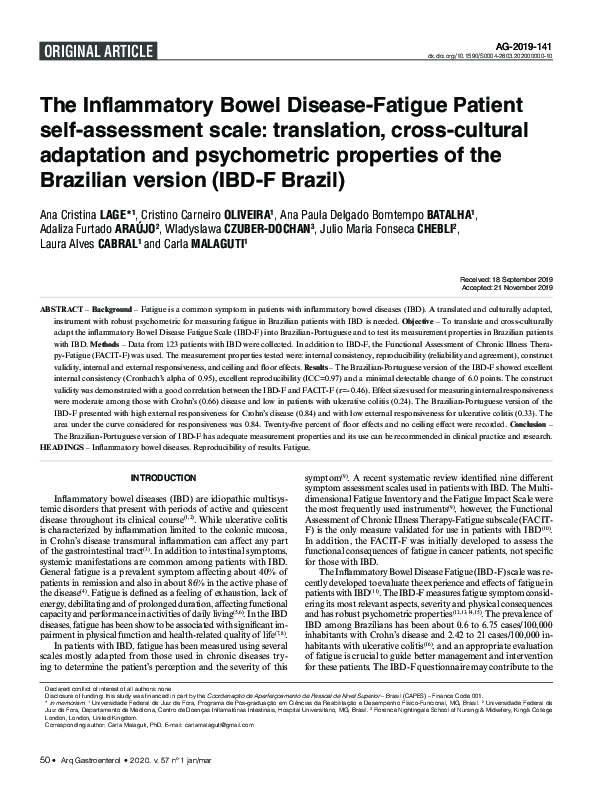 (PDF) The Inflammatory Bowel Disease-Fatigue Patient Self-Assessment ...