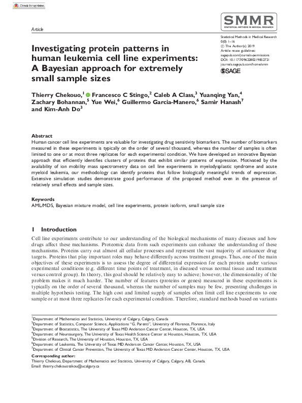 (PDF) Investigating protein patterns in human leukemia cell line experiments: A Bayesian ...
