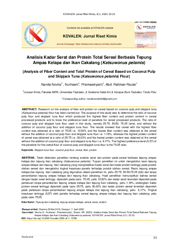 (PDF) Analisis Kadar Serat dan Protein Total Sereal Berbasis Tepung ...