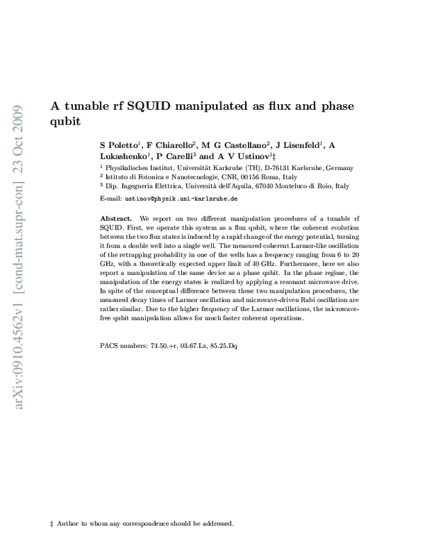 (PDF) A tunable rf SQUID manipulated as flux and phase qubits
