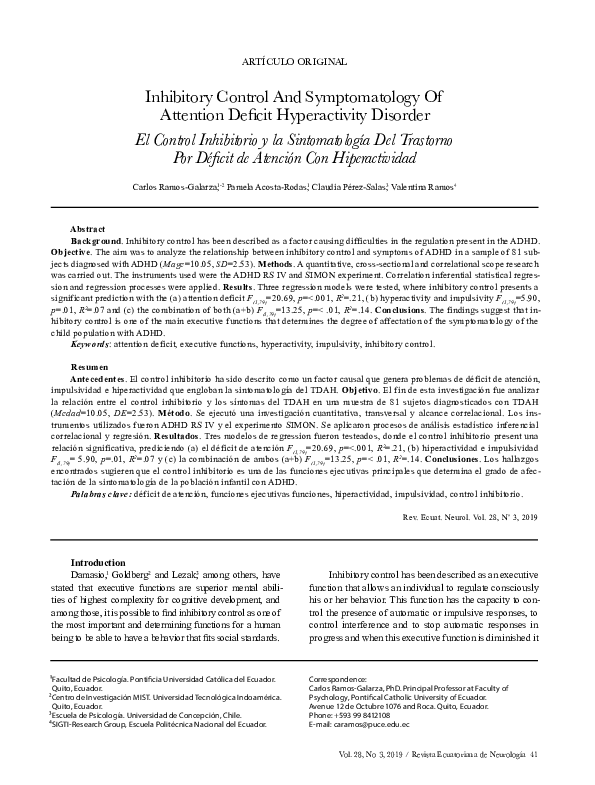 (PDF) Inhibitory Control And Symptomatology Of Attention Deficit ...