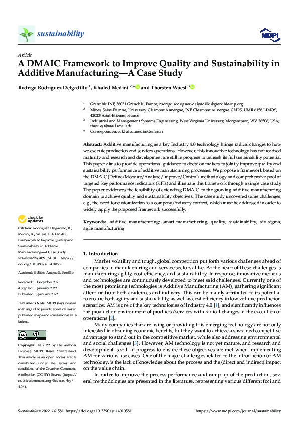 (PDF) A DMAIC Framework to Improve Quality and Sustainability in ...
