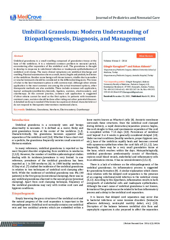 Pdf Umbilical Granuloma Modern Understanding Of Etiopathogenesis