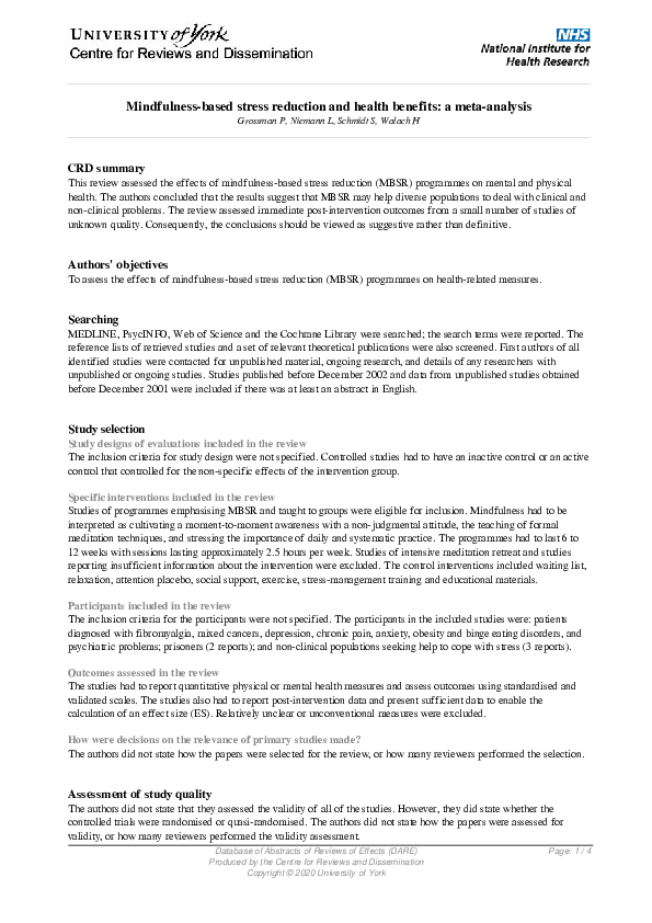 (PDF) Mindfulness-based stress reduction and health benefits: a meta ...