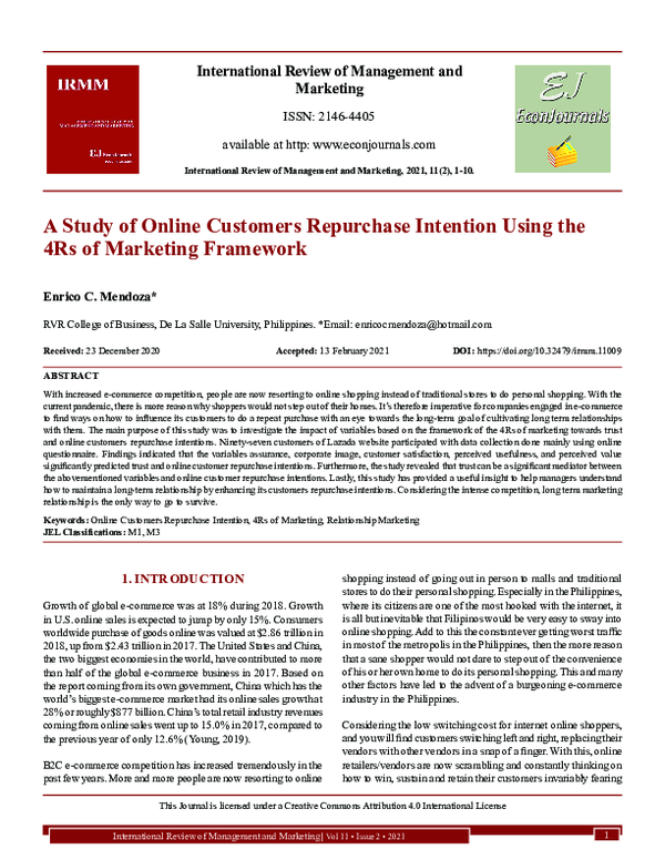 (PDF) A Study of Online Customers Repurchase Intention Using the 4RS of ...
