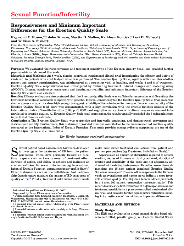 (PDF) Responsiveness and Minimum Important Differences for the Erection Quality Scale