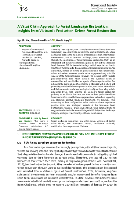 (PDF) A Value Chain Approach to Forest Landscape Restoration: Insights ...