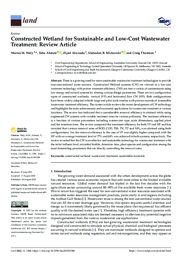 (PDF) Constructed Wetland for Sustainable and Low-Cost Wastewater ...