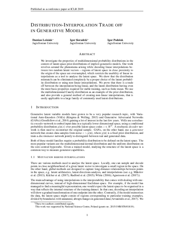 (PDF) Distribution-Interpolation Trade off in Generative Models