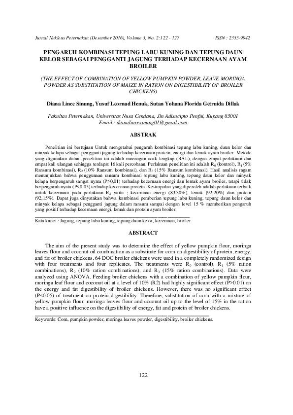 (PDF) Pengaruh Kombinasi Tepung Labu Kuning Dan Tepung Daun Kelor Sebagai Pengganti Jagung ...