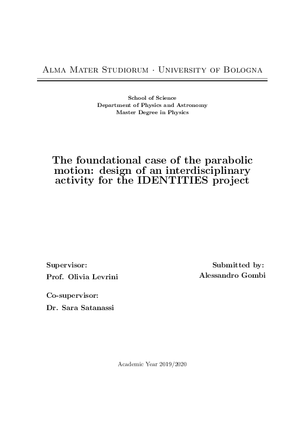 (PDF) The foundational case of the parabolic motion: design of an interdisciplinary activity for ...