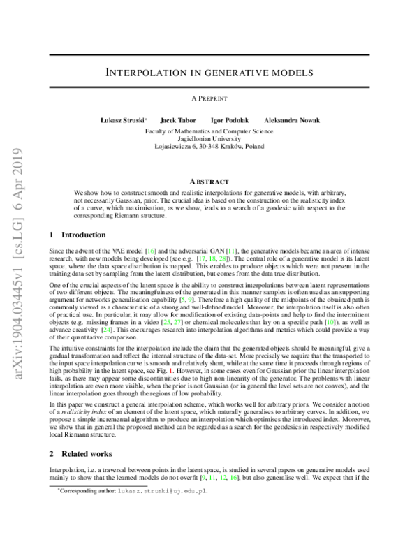 (PDF) Interpolation in generative models