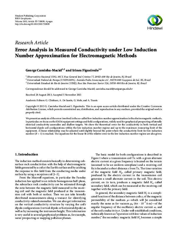 Pdf Error Analysis In Measured Conductivity Under Low Induction Number Approximation For