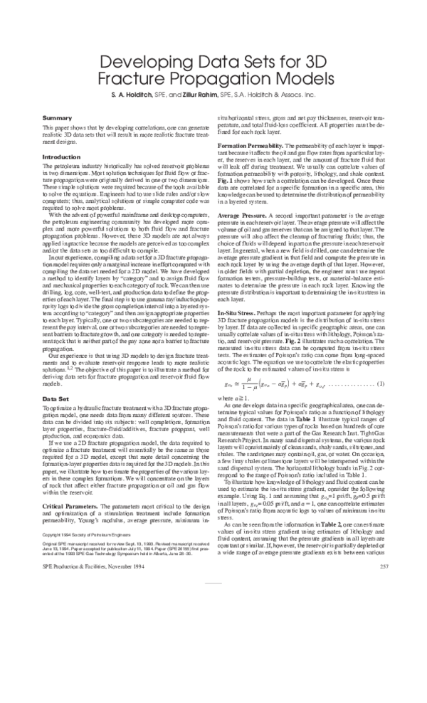 (PDF) Developing Data Sets for 3D Fracture Propagation Models