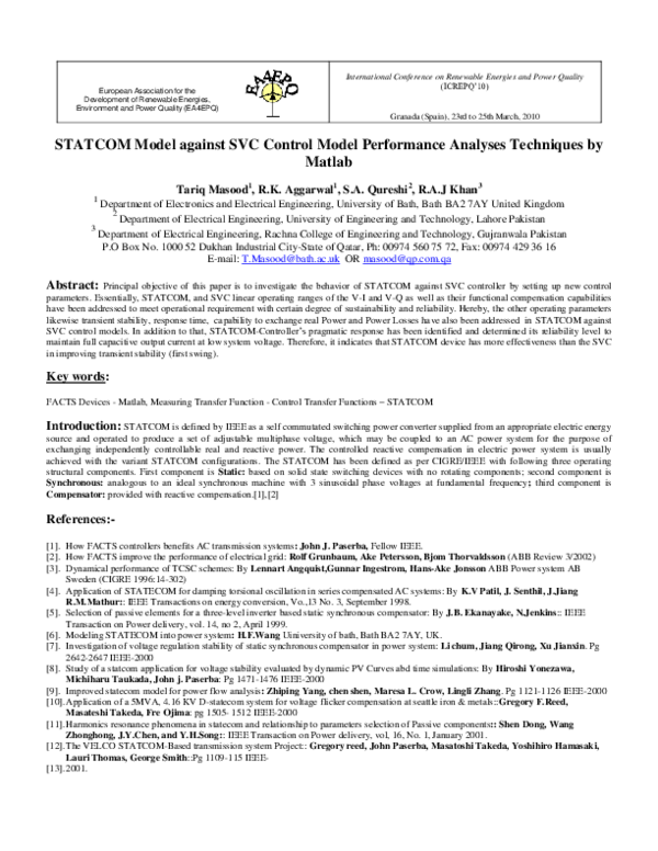 Pdf Performance Analysis Of Statcom Vs Svc In Matlab