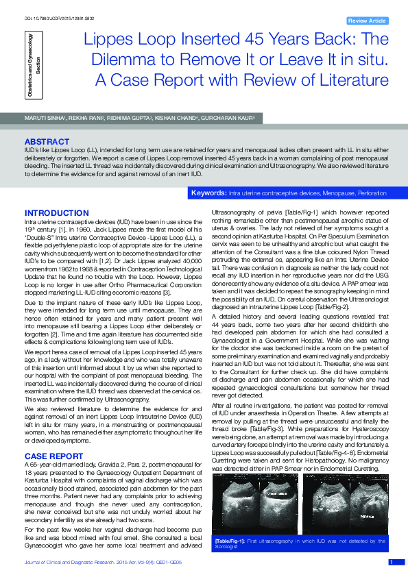 (PDF) Lippes Loop Inserted 45 Years Back: The Dilemma to Remove It or ...