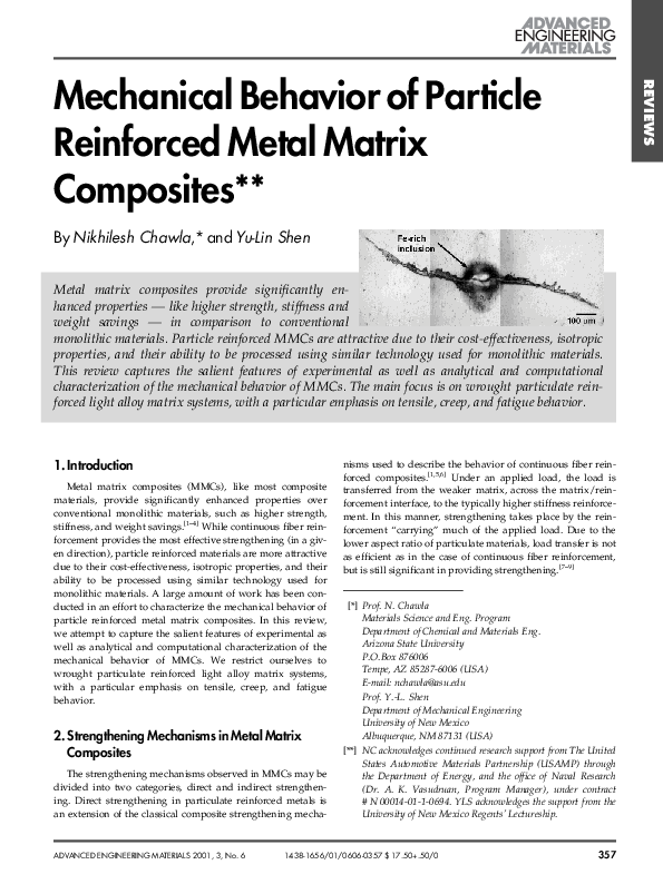 (PDF) Mechanical Behavior of Particle Reinforced Metal Matrix Composites